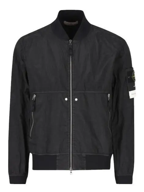 Stone Island Compass Patch Zip-up Bomber Jacket - Black