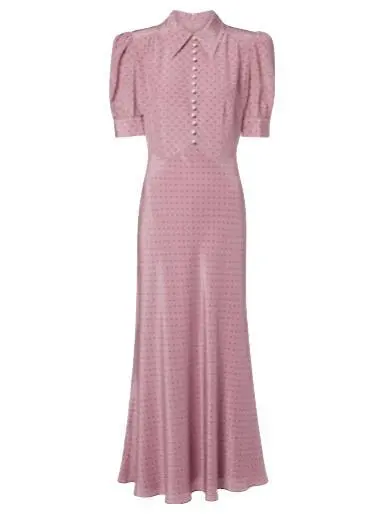 Alessandra Rich Polka Dot Silk Midi Dress - Pink