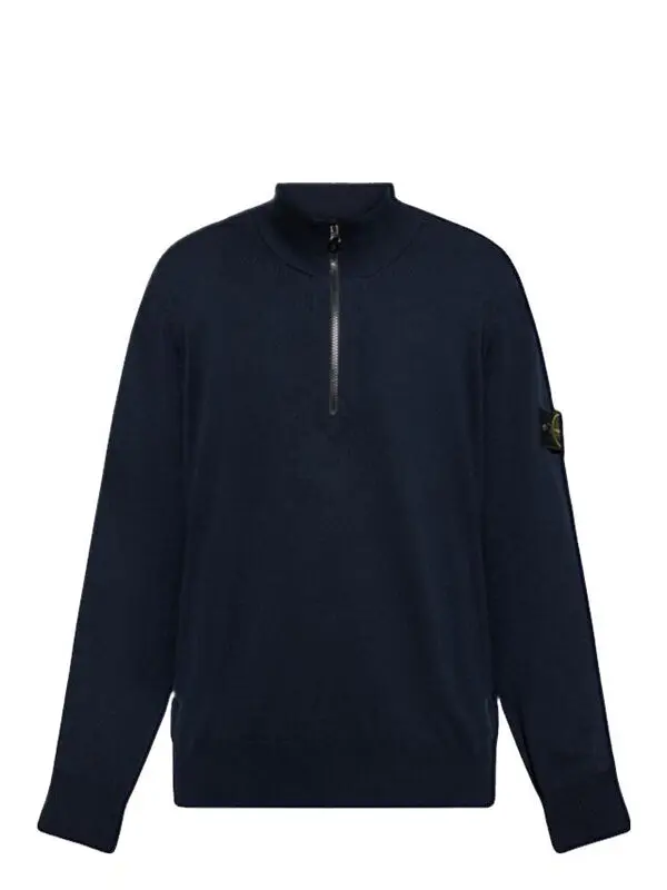 Stone Island Compass Patch Quarter Zip Jumper - Blue