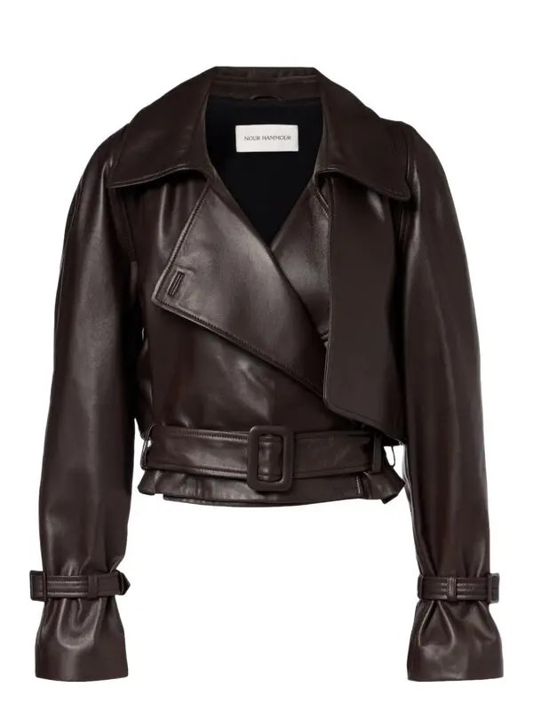Nour Hammour Cropped Leather Jacket - Brown