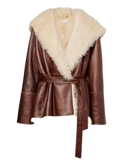 Magda Butrym Long-sleeved Leather Jacket With Belt - Brown