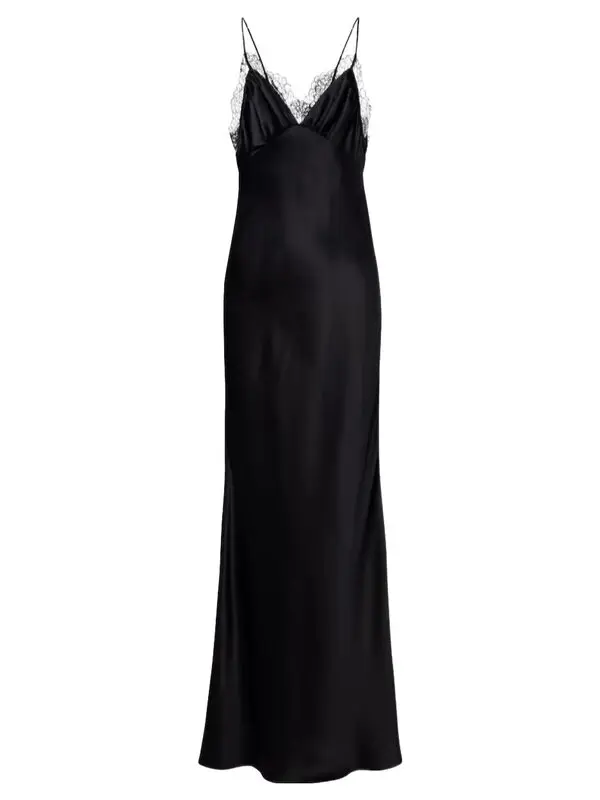 NILI LOTAN Sylas Spaghetti Strap Lace Trim Maxi Dress - Black