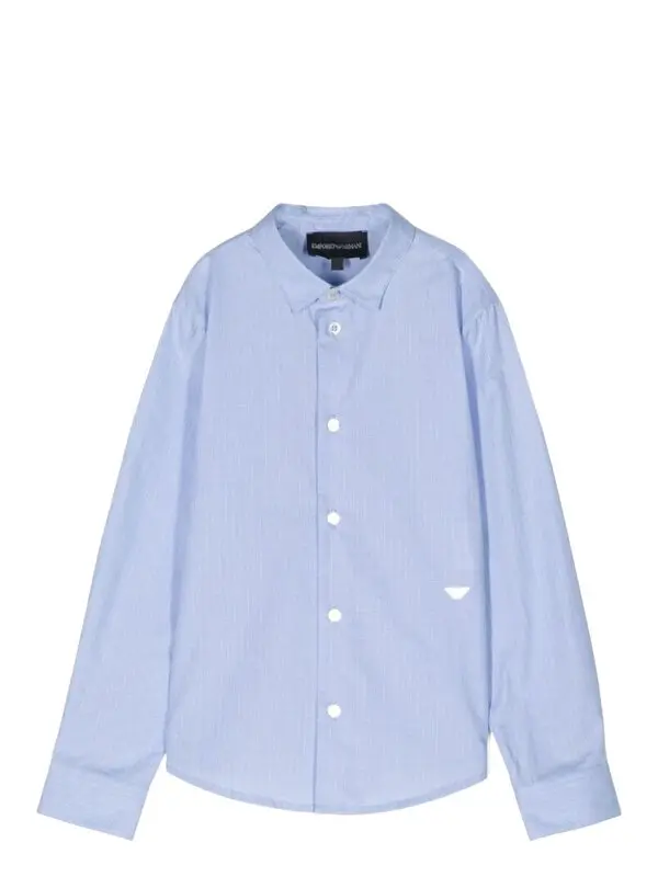 Emporio Armani Embroidered Logo Striped Cotton Shirt - Blue