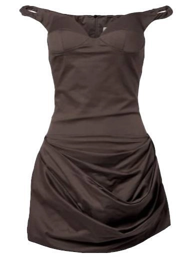 Magda Butrym Off-the-shoulder Pleated Logo Dress - Brown