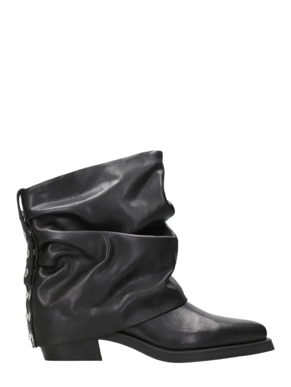 Ash Round Toe Gathered Detail Boots - Black