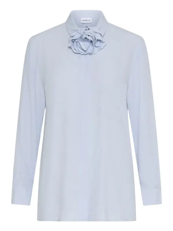 Marella Long Sleeve Shirt With Floral Embellishment - Light Blue