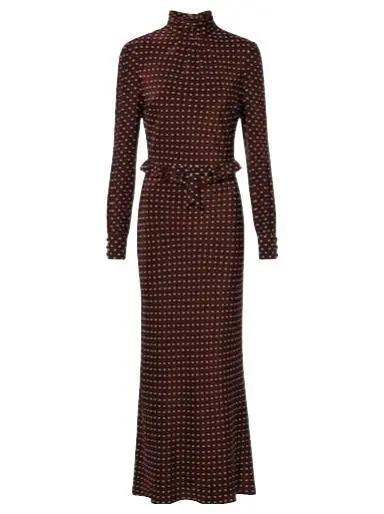 Alessandra Rich Polka Dot Midi Dress With Ruffle Detail - Brown