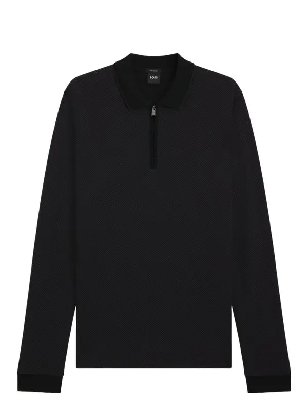 Hugo Boss Zip Long-sleeved Polo Shirt - Black