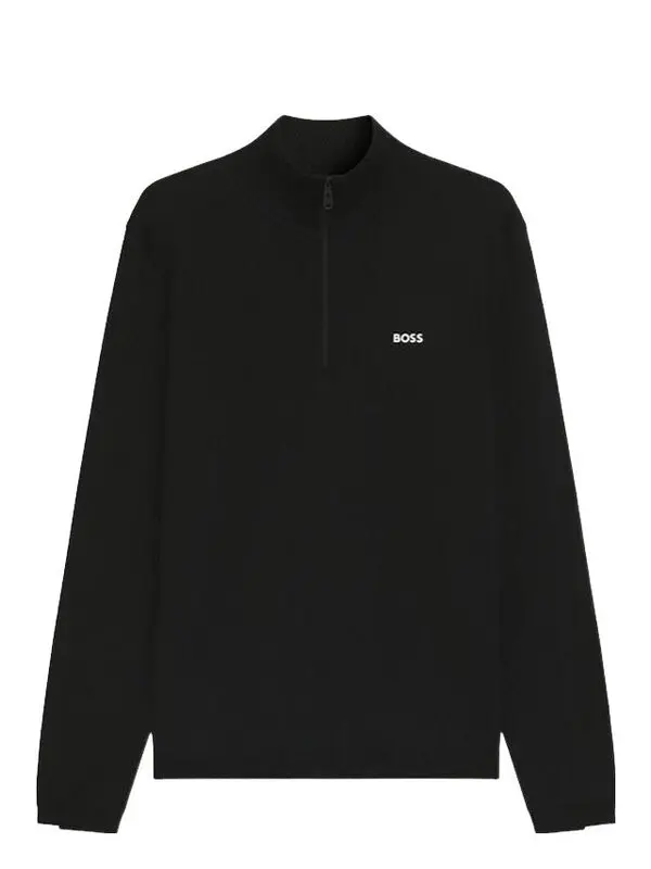 Hugo Boss Long-sleeved Knitwear With Quarter Zip - Black