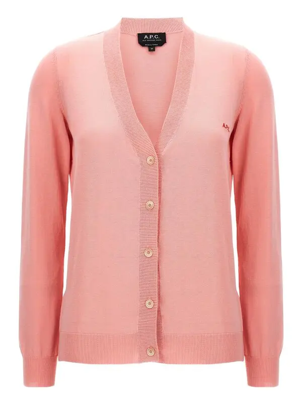A.p.c. Logo Detailed V-neck Cardigan - Pink