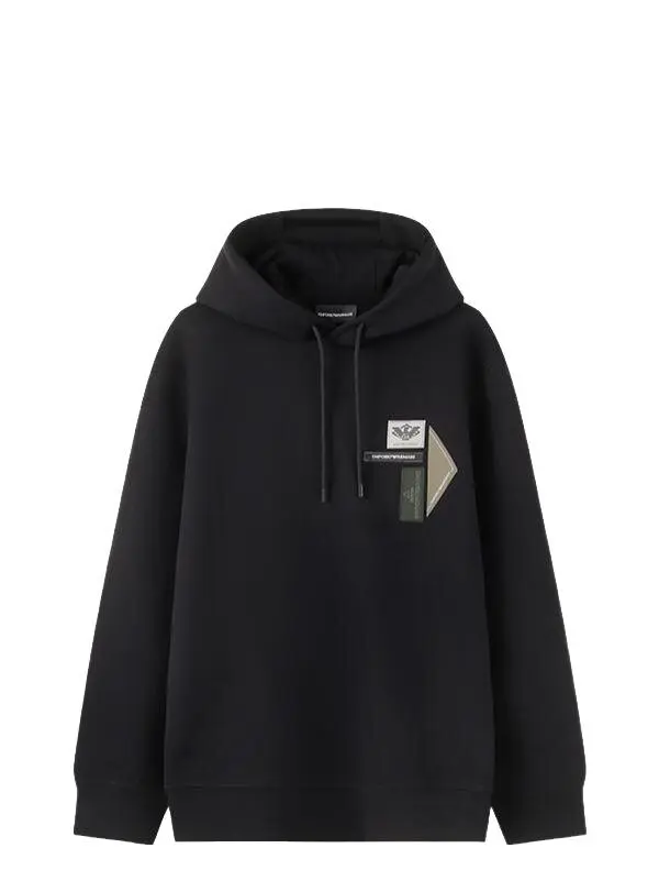 Emporio Armani Logo Patch Drawstring Hoodie - Black