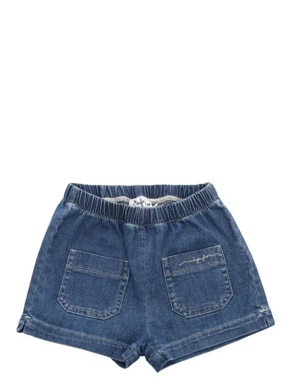 IL GUFO Embroidered Logo Elastic Waist Denim Shorts - Blue