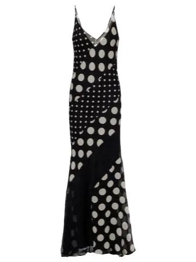 Nina Ricci Polka Dot Silk Maxi Dress - Black