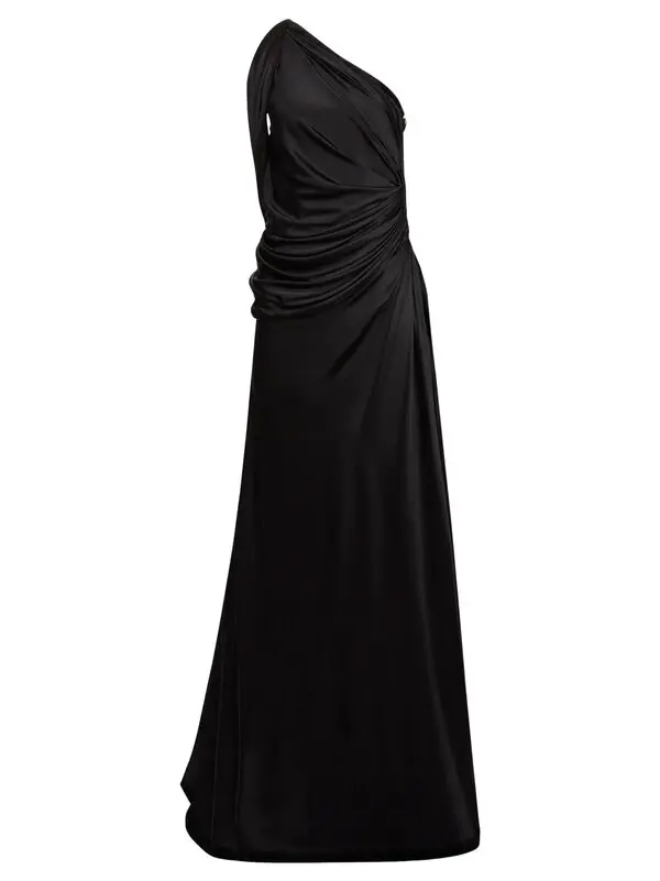 Nina Ricci Long Asymmetric Satin Gown - Black