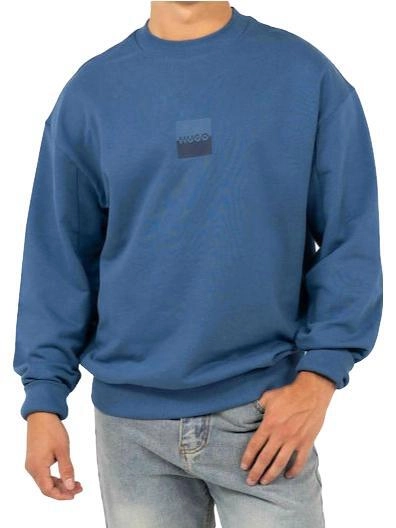 Hugo Boss Long-sleeved Crewneck Sweatshirt With Ribbed Trim - Blue