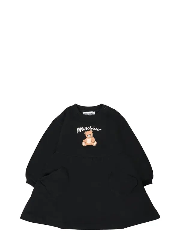 Moschino Teddy Bear" Graphic Long Sleeve Dress - Black