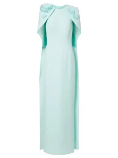 SAFIYAA LONDON Lennox Floral Appliqué Shawl Crepe Gown - Blue