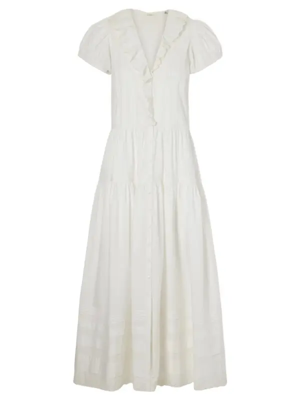 DÔEN Eliette Ruffle-trim Midi Dress - White