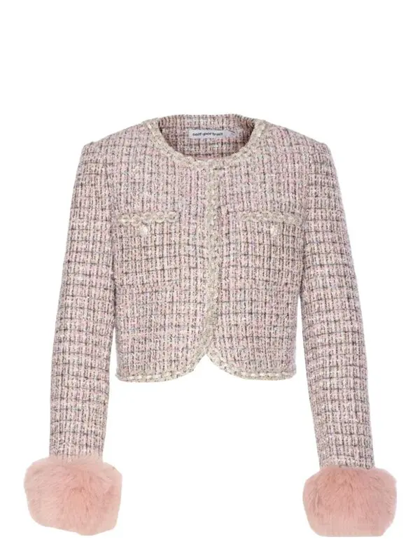 SELF-PORTRAIT Crew Neck Long-sleeved Jacket With Plush Cuffs - Pink