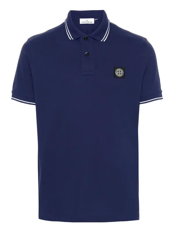 Stone Island Logo Patch Short-sleeved Polo Shirt - Blue