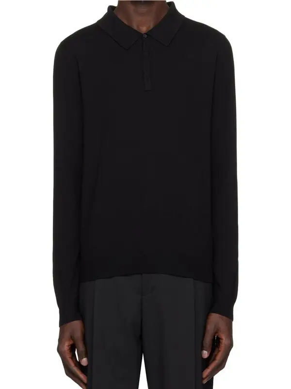 Hugo Boss Lapel Collar Knit Sweater - Black