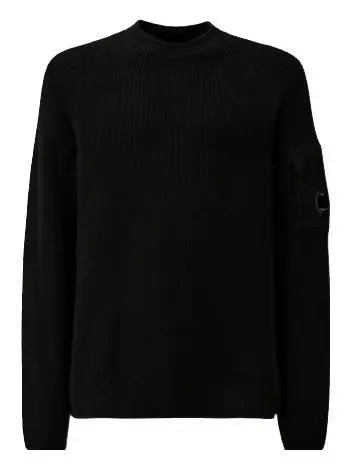 C.P. COMPANY Round Neck Lens Detail Knit Sweater - Total Solar Eclipse-blue