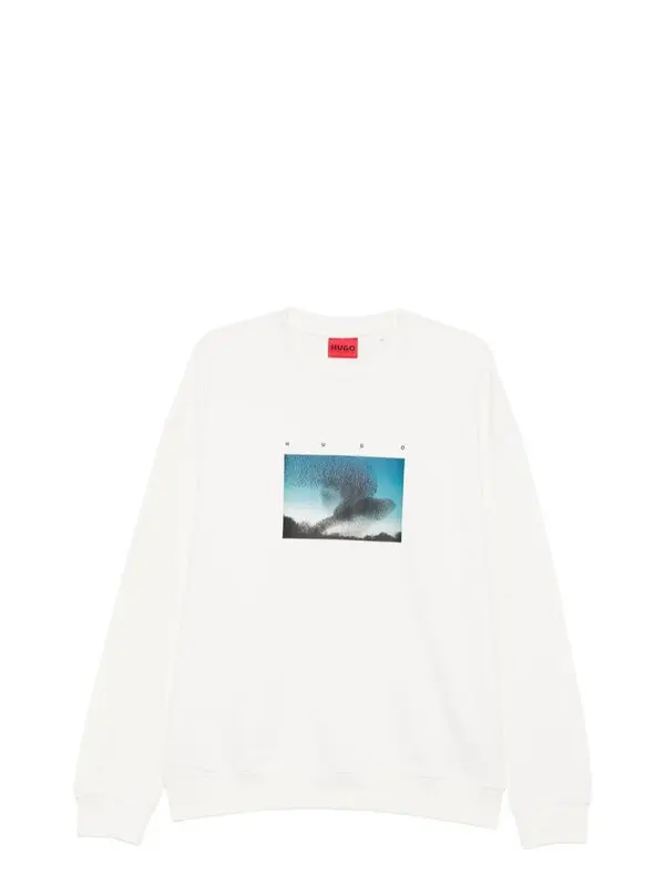 Hugo Boss Graphic Print Long Sleeve Sweatshirt - White