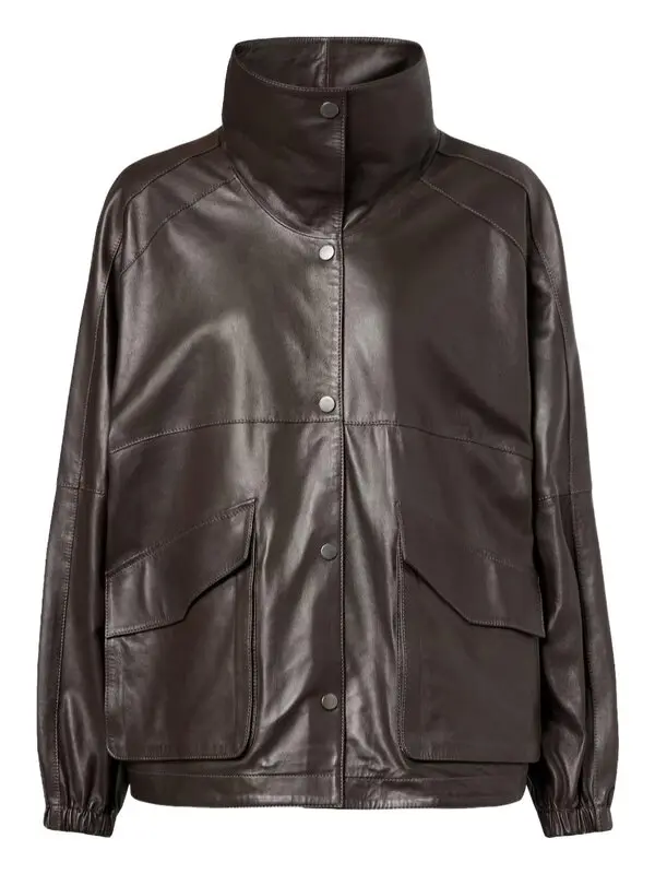 Nour Hammour Leather Anorak Jacket - Brown