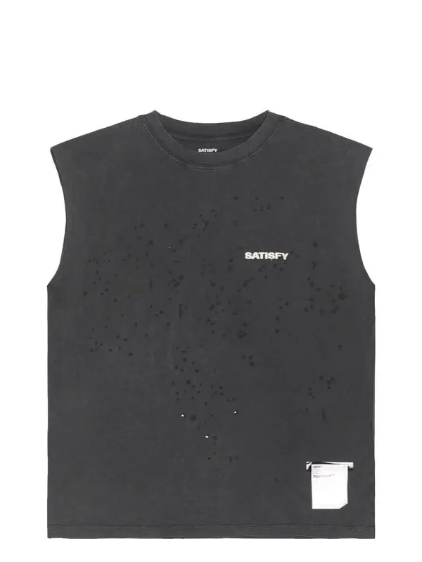 Satisfy Sleeveless T-shirt With Distressed Details - Black