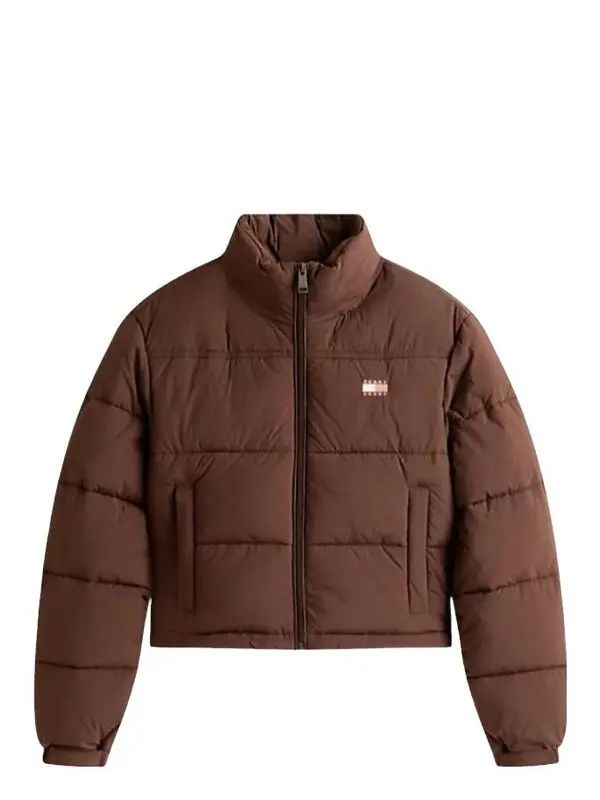 Tommy Hilfiger Cropped Puffer Jacket With Hood - Brown