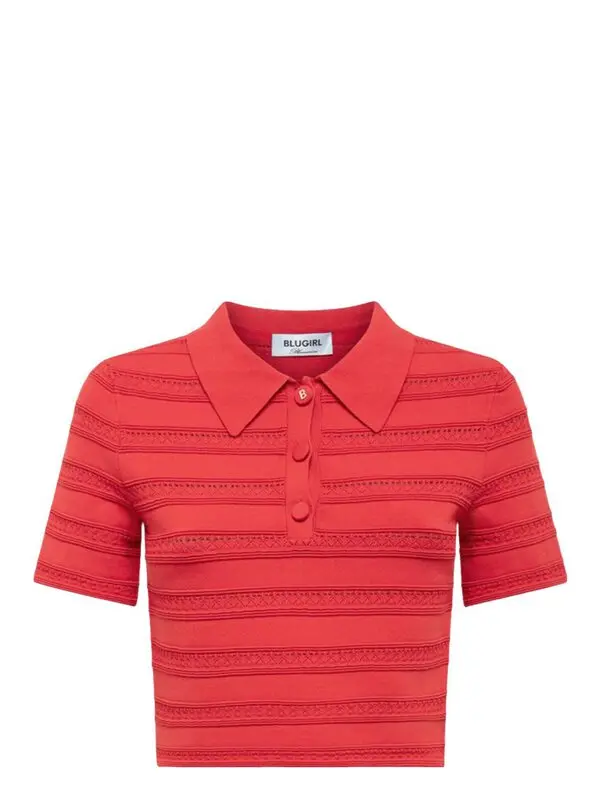BLUGIRL Crochet-detail Polo Top - Red