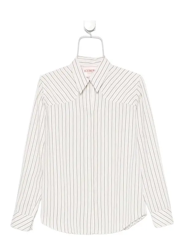 Iceberg Vertical Stripe Long Sleeve Shirt - White/brown