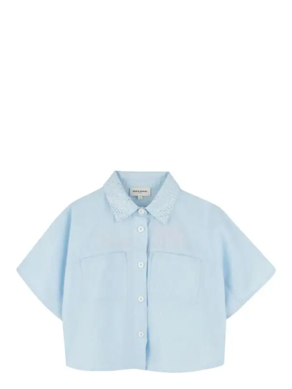 Sonia Rykiel Paris Striped Embroidered Shirt - Light Blue