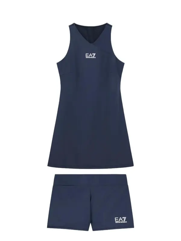 EA7 Sleeveless V-neck Set With Flared Skirt And Mesh Back - Blue
