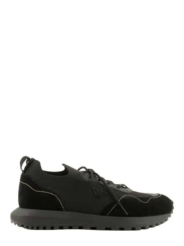 Emporio Armani Lace-up Sneakers With Serrated Soles - Black