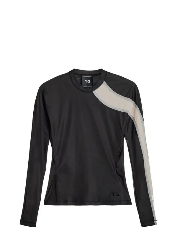 Y3 Sheer Panel Long Sleeve Performance Top - Black
