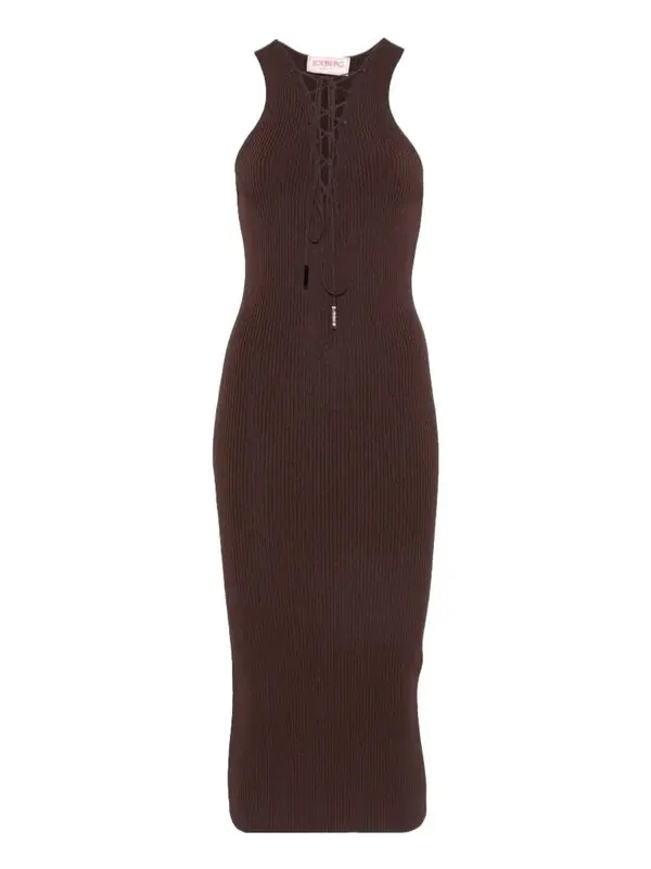 Iceberg Lace-up Ribbed Knit Dress - Red