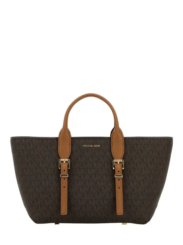 Michael Kors Double Handle Shopping Bag With Monogram Print - Black