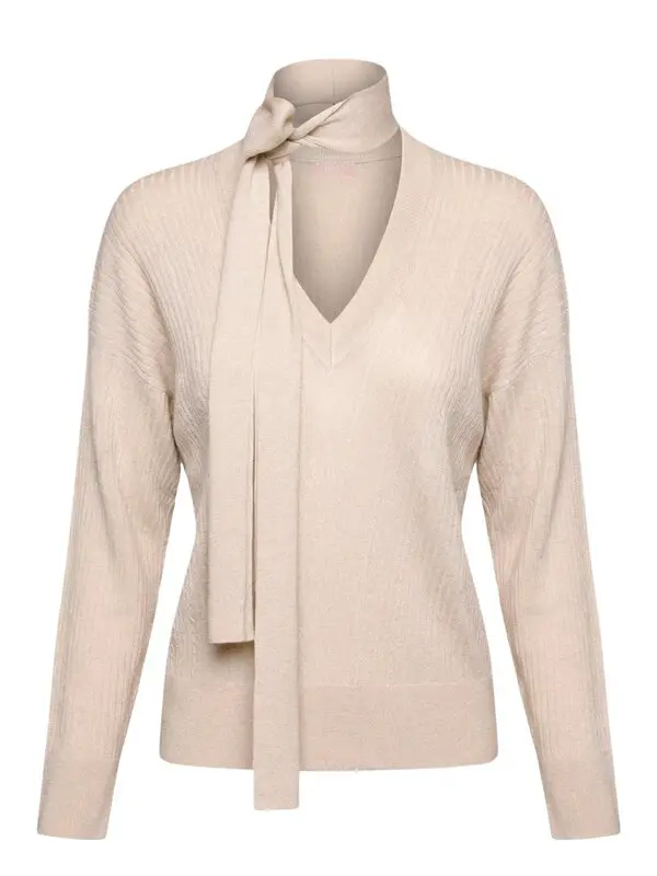 Liu Jo V-neck Long-sleeve Sweater With Scarf Detail - Nude