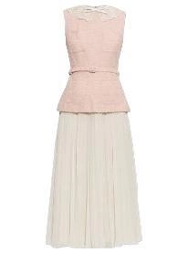SELF-PORTRAIT Boucle Lace Collar Midi Dress - Pink