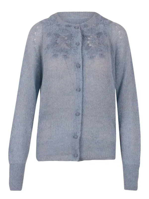 Ermanno Scervino Lace-appliqué Open-knit Cardigan - Gray