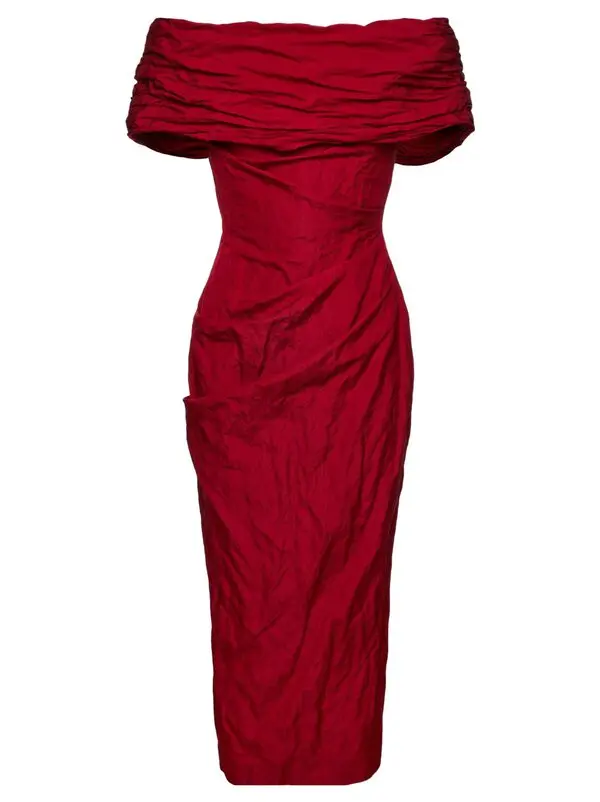 Magda Butrym Off-the-shoulder Draped Midi Dress - Red