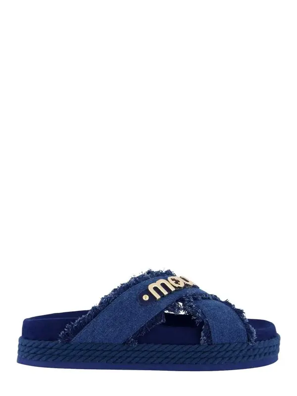 Mou Logo Lettering Slip-on Denim Platform Sandals - Blue