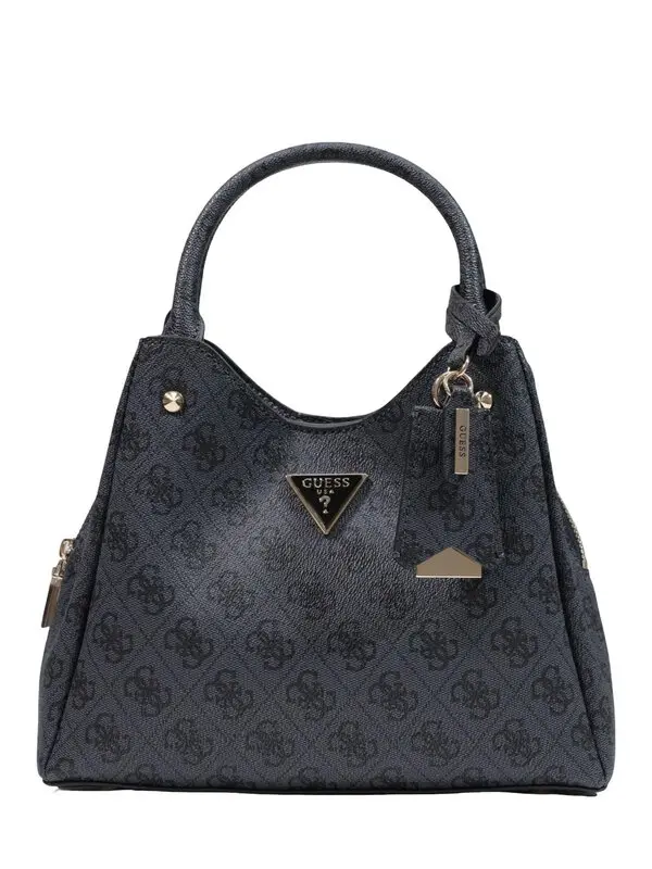 Guess Monogram Pattern Top Handle Shoulder Bag - Coal Logo