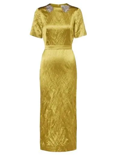 Erdem Embellished Satin Midi Dress - Yellow