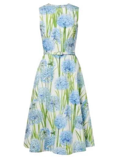 Oscar De La Renta Floral Cotton-blend Poplin Midi Dress - Blue