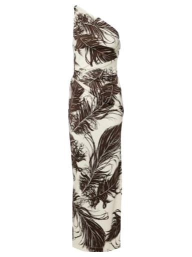 Oscar De La Renta Feather Print One-shoulder Maxi Dress - Multicolor