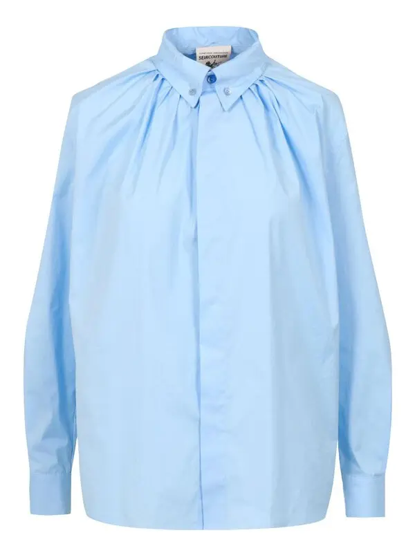 SEMICOUTURE Long Sleeve Shirt With Lapel Collar - Blue
