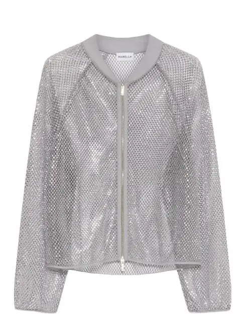 Marella Rhinestone Mesh Blouson Jacket - Grey