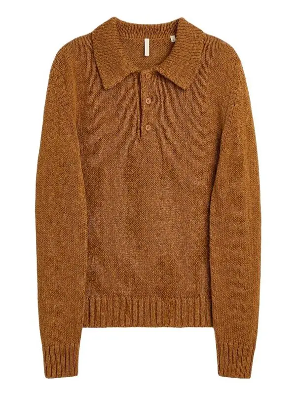 SUNFLOWER Long-sleeved Polo Collar Sweater - Brown